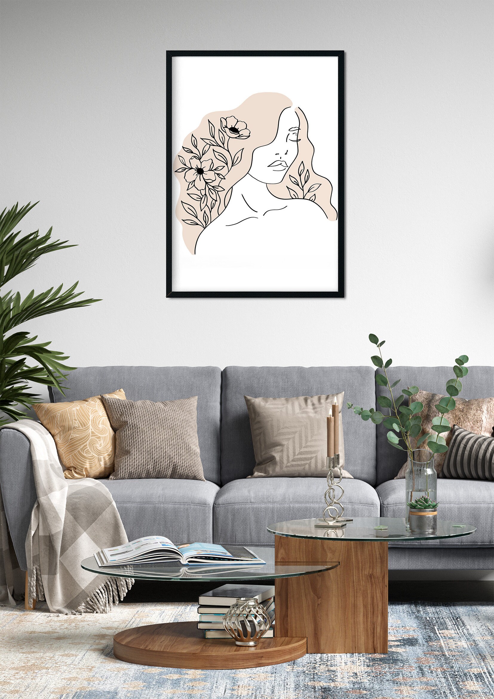 Floral Woman. Modern Line Art. Minimalist Line Art. Modern Minimal Art ...