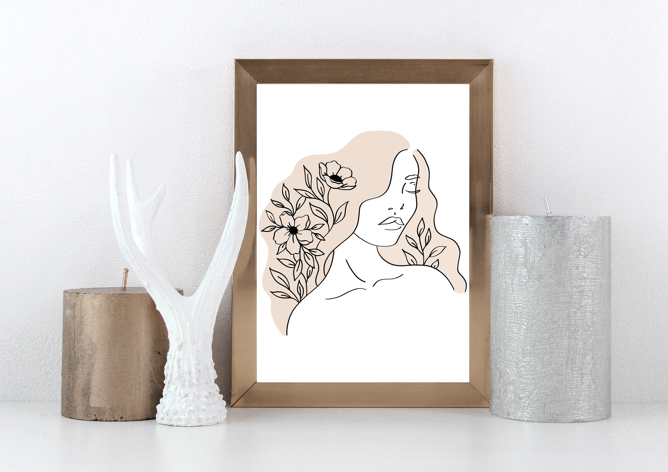 Floral Woman. Modern Line Art. Minimalist Line Art. Modern Minimal Art ...