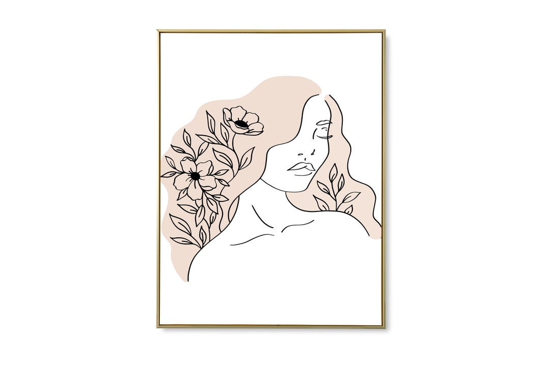 Floral Woman. Modern Line Art. Minimalist Line Art. Modern Minimal Art ...
