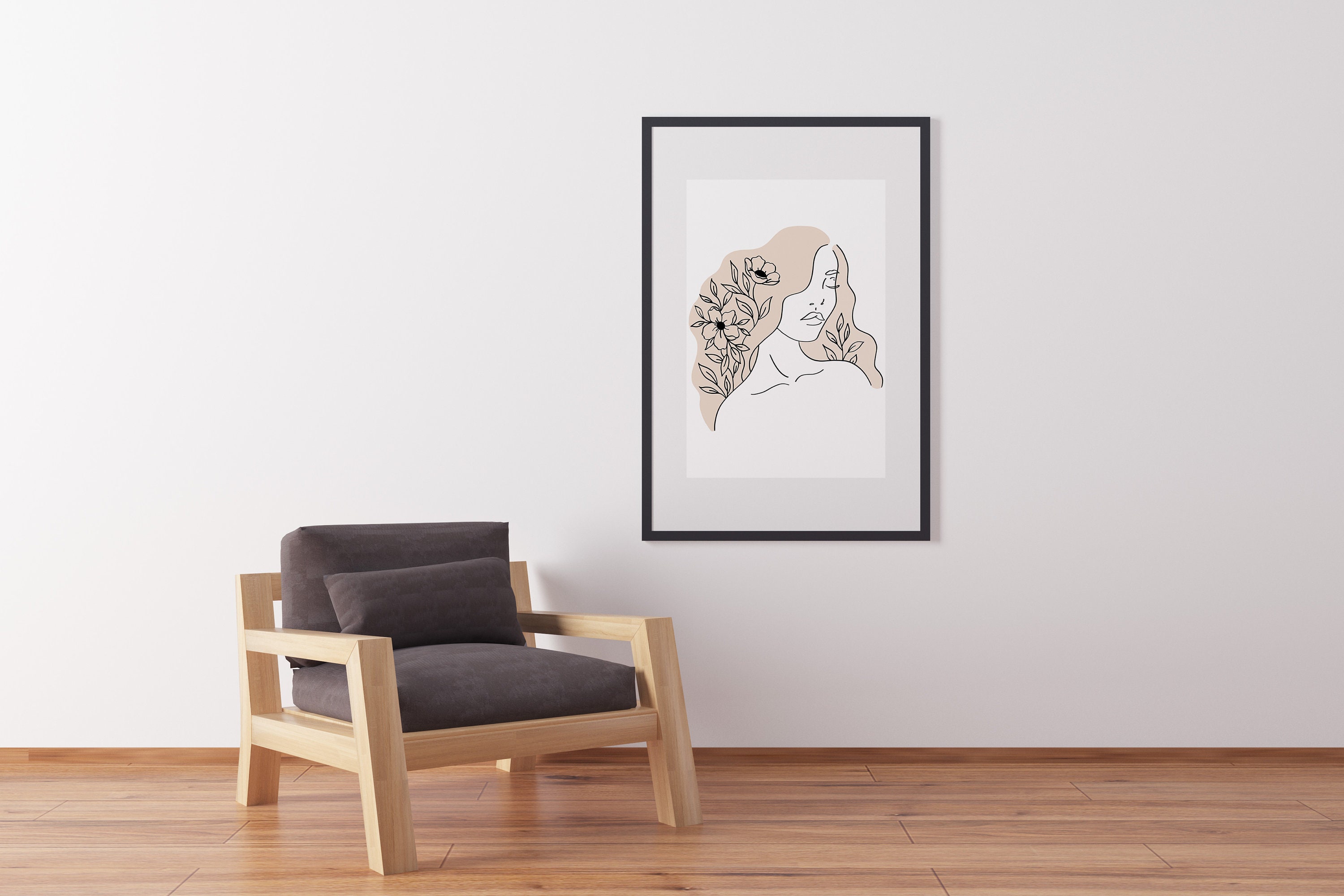 Floral Woman. Modern Line Art. Minimalist Line Art. Modern Minimal Art ...