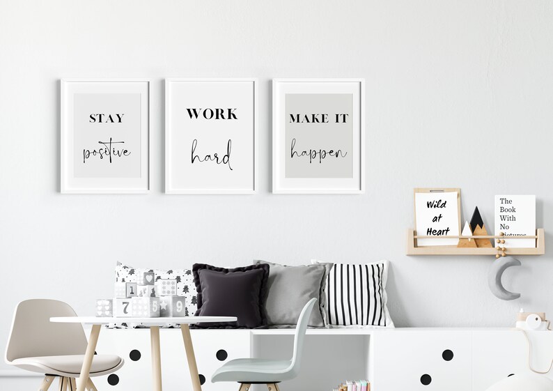 Motivational Set of 3 Printable Decor. Stay Positive Work - Etsy