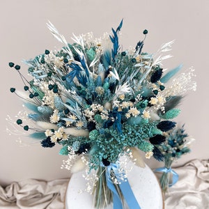 Blue Dried Flower Bouquet / Aqua Floral Arrangement / Flower - Etsy