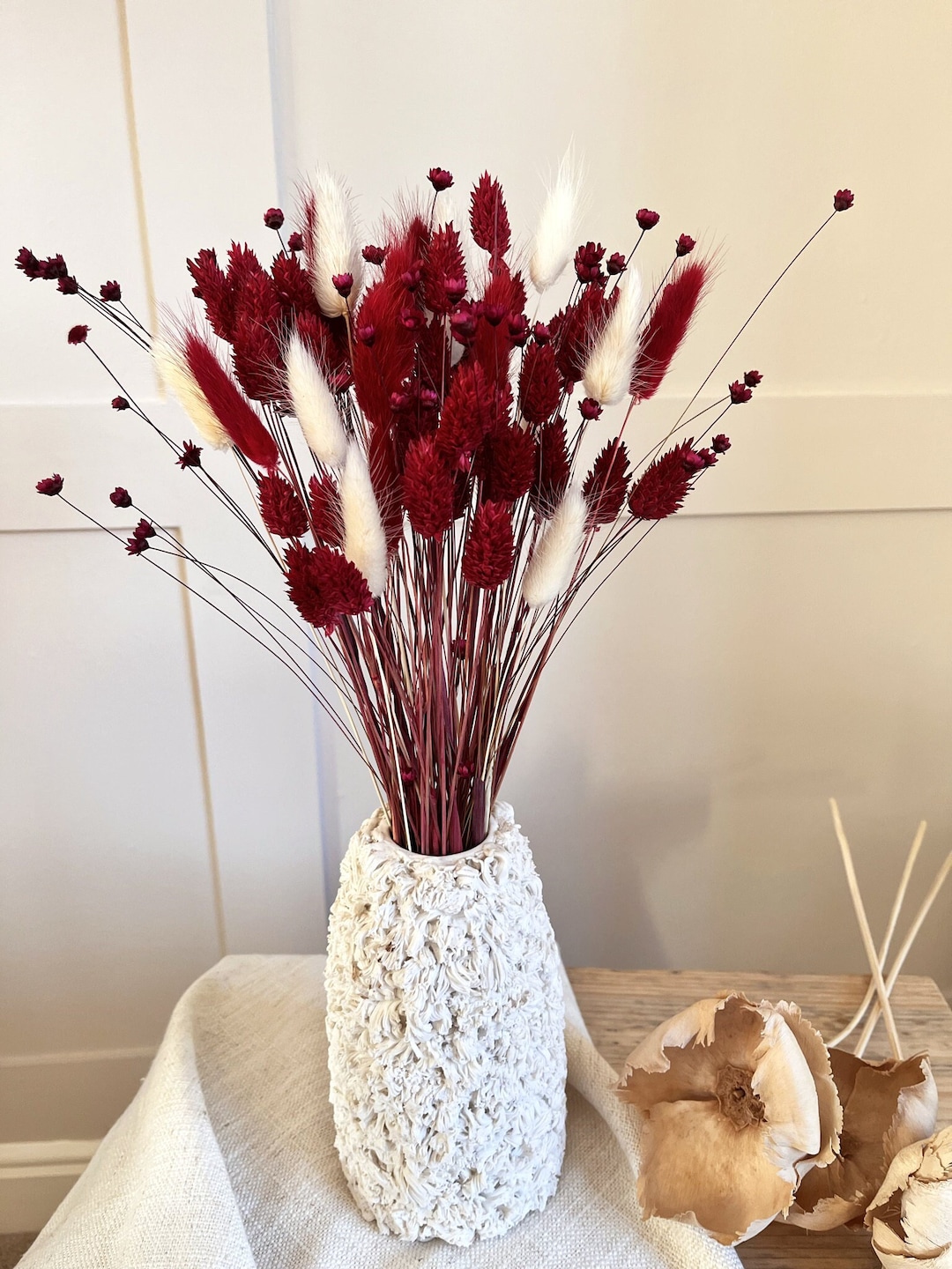 Small Red and White Dried Flower Arrangement | Red Flower Bouquet | Red ...