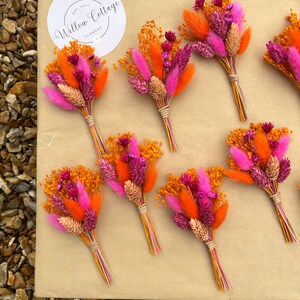 Hot Pink and Orange Dried Flower Buttonhole / Bright Wedding ...
