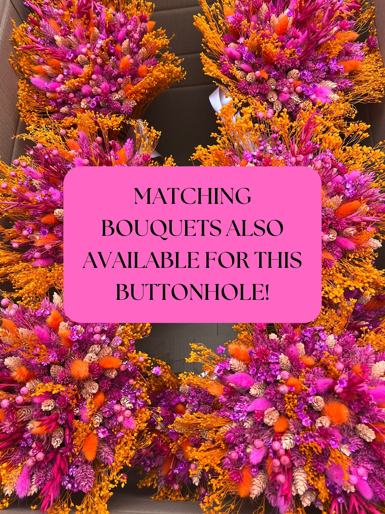 Hot Pink and Orange Dried Flower Buttonhole / Bright Wedding ...