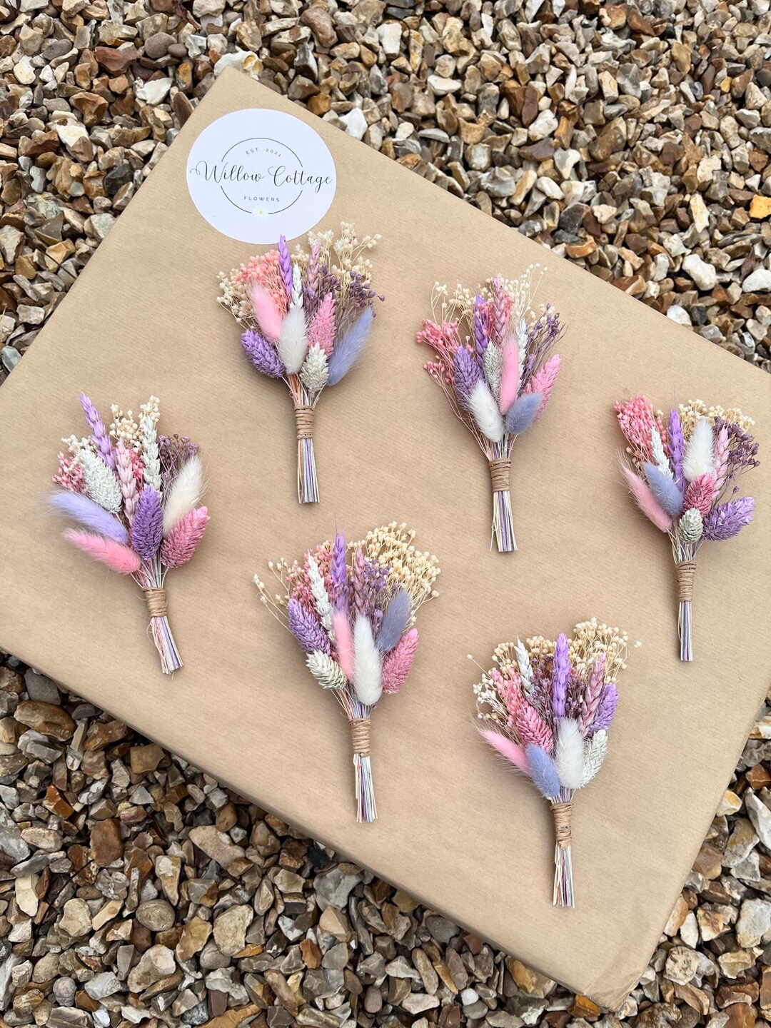 Pastel Pink, Purple and White Wedding Buttonhole | Colourful Dried ...