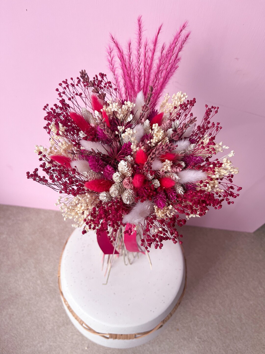 Cerise Dried Flower Bouquet / Hot Pink Arrangement / Fuchsia Wedding ...