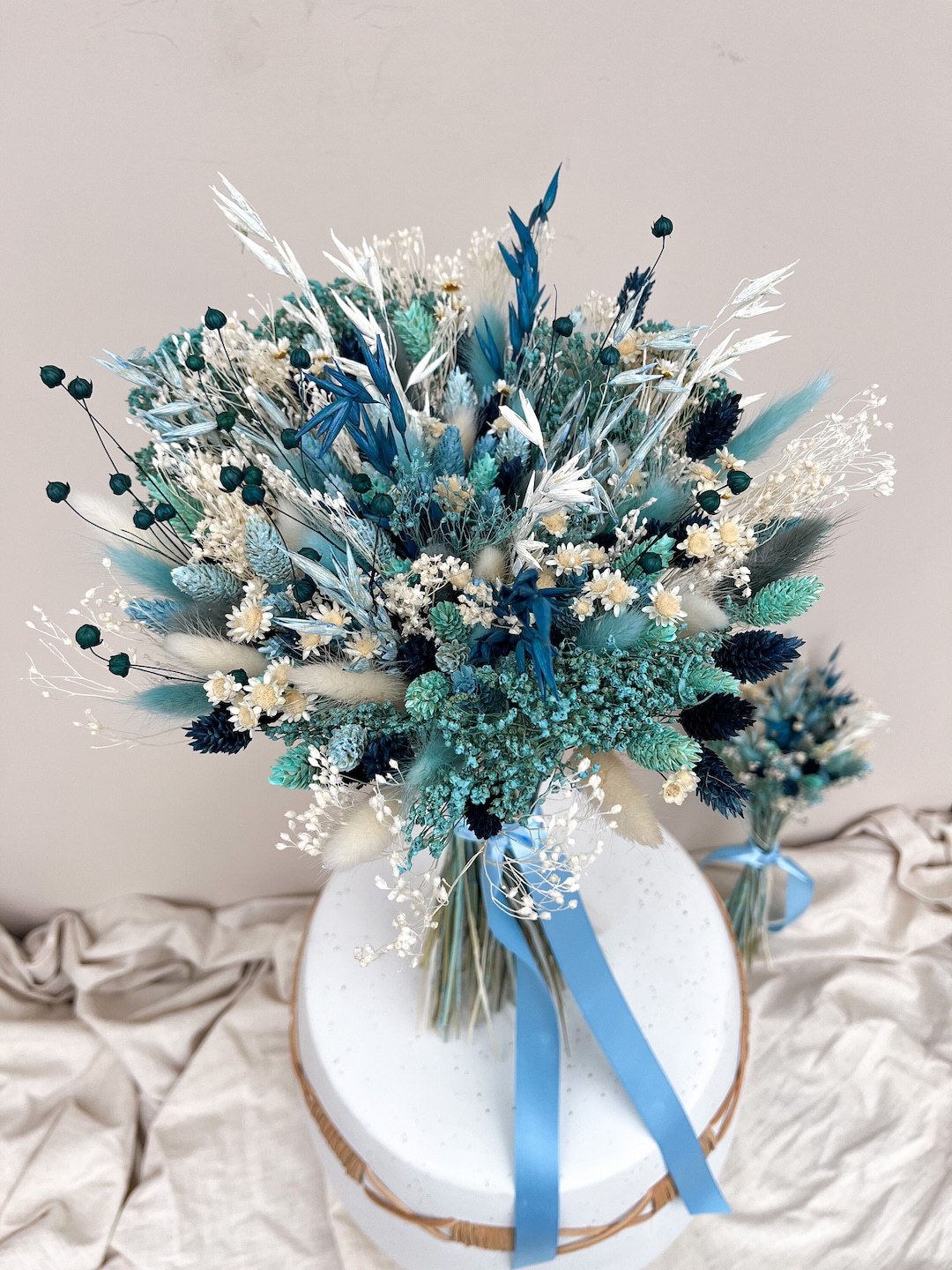 Blue Dried Flower Bouquet / Aqua Floral Arrangement / Flower Wedding ...