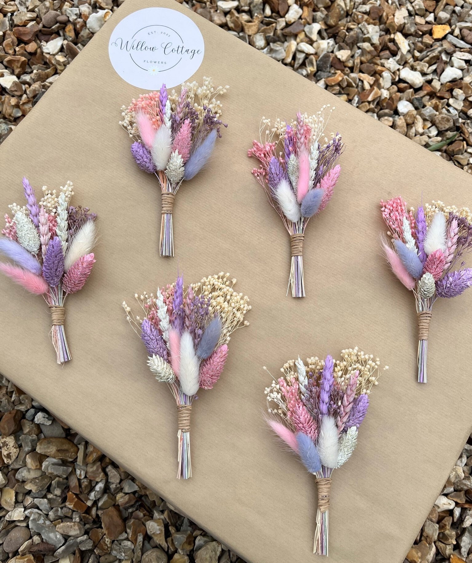 Pastel Pink, Purple and White Wedding Buttonhole | Colourful Dried ...