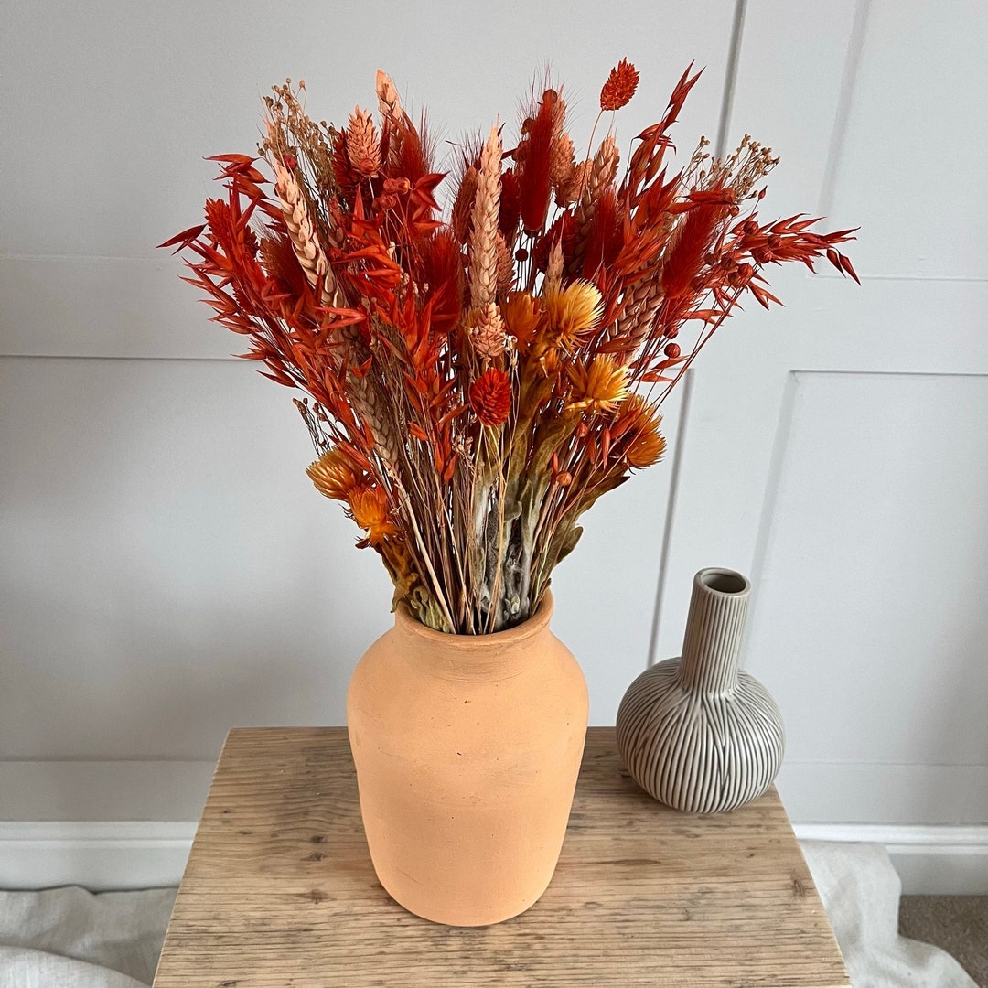 Burnt Orange Dried Flower Arrangement Autumn Dry Flowers Orange Bride ...