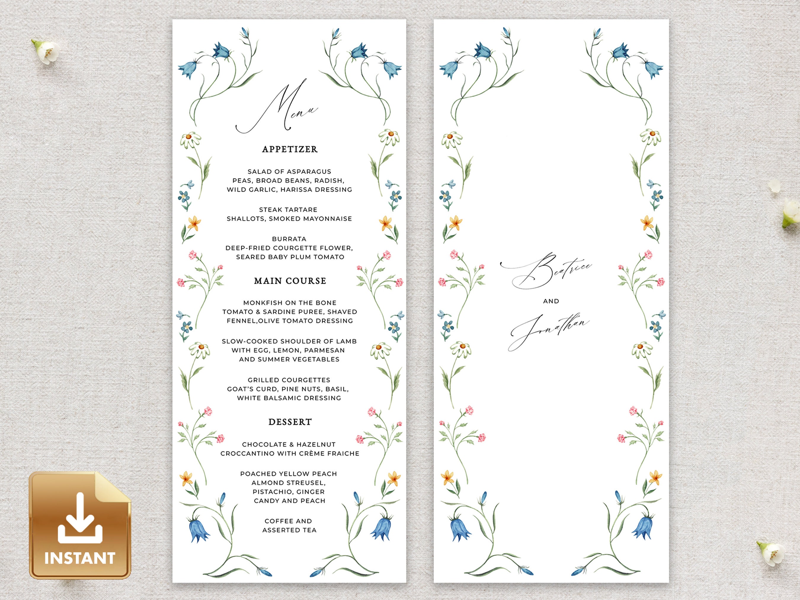 ISHA Spring Menu Card Template, Wildflower Wedding Menu, Colorful Menu ...