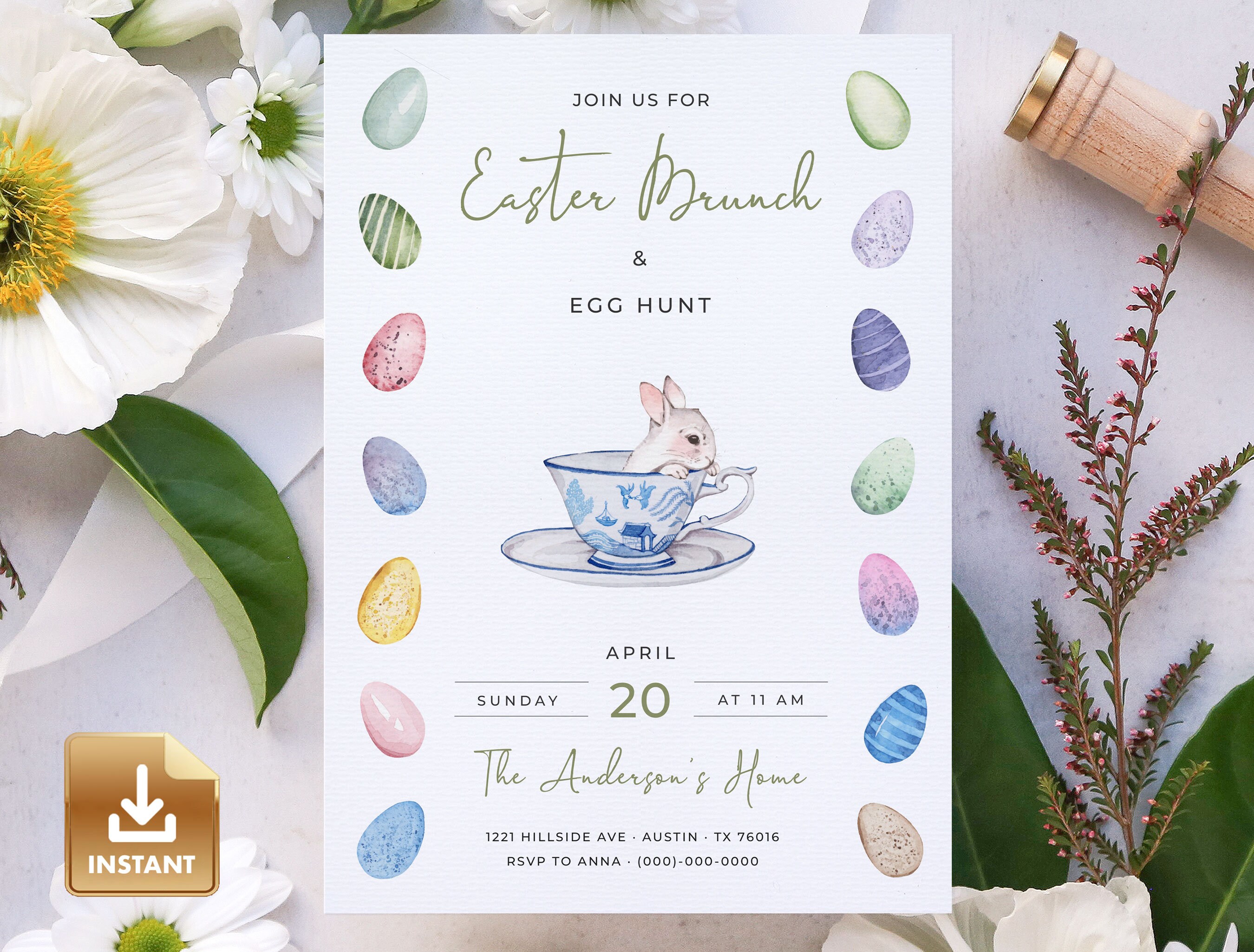 Easter Brunch Invitation Template, Easter Brunch Evite, Editable Easter ...