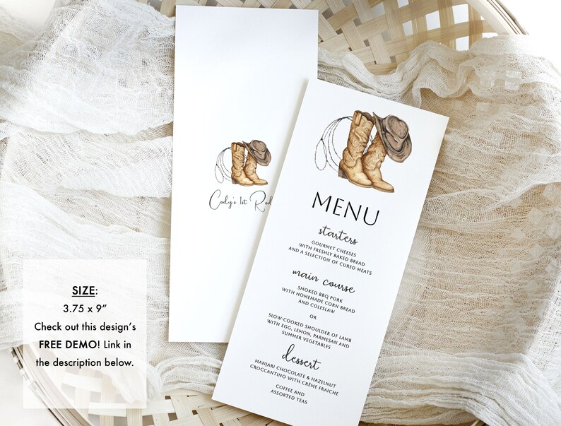 First Rodeo Birthday Menu Template, 1st Birthday Menu Card, Western ...