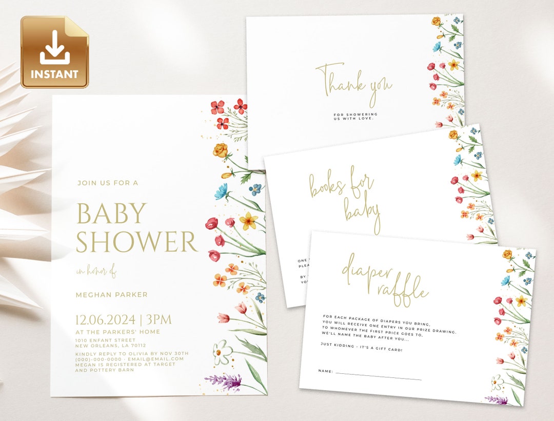 IONA - Summer Baby Shower Invitation, Wildflower Baby Shower Template ...