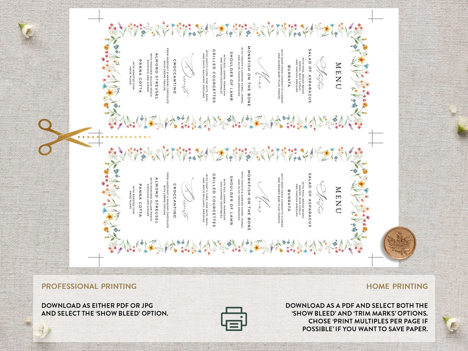 FLORA Wildflower Menu Card Template Summer Wedding Menu - Etsy