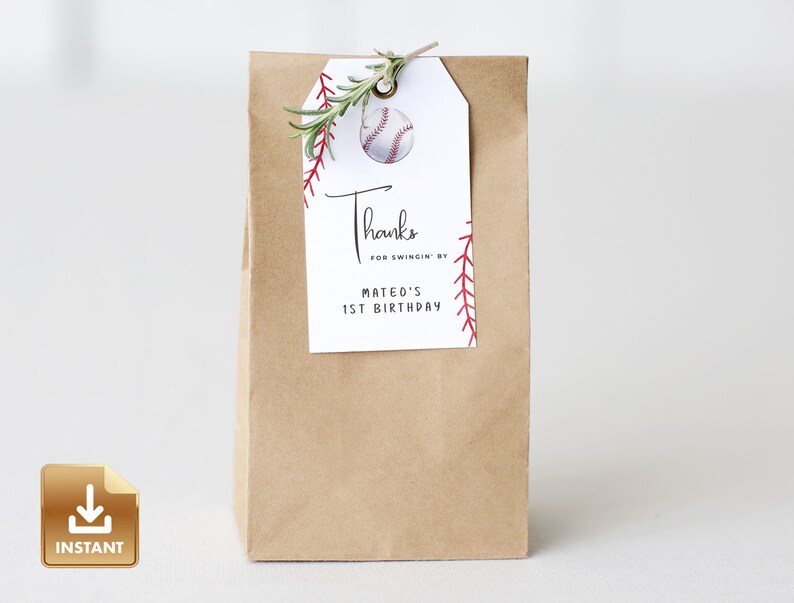 Baseball Gift Tag Template, Baseball Birthday Thank You Card, Printable ...