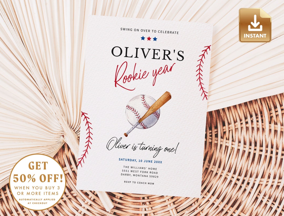 Rookie of the Year Invite Template, Baseball First Birthday Invitation ...