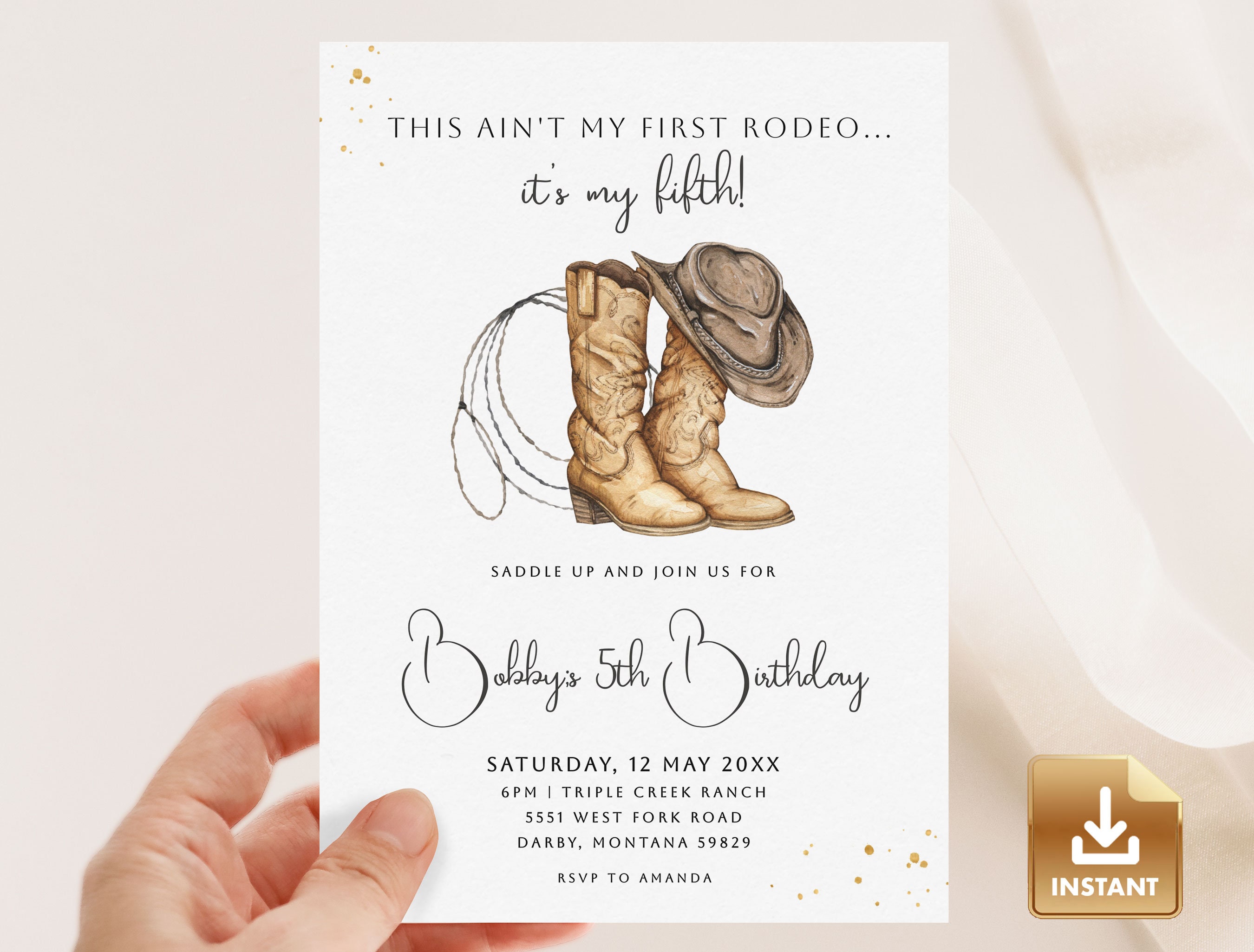 5th Rodeo Birthday Party Invitation, Not My First Rodeo, Cowboy Party ...