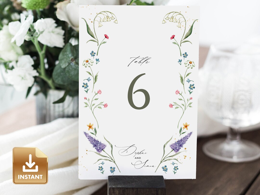 Bohemian Table Number Template, Wildflower Table Number Sign, Wedding ...