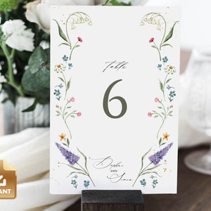 Bohemian Table Number Template, Wildflower Table Number Sign, Wedding ...