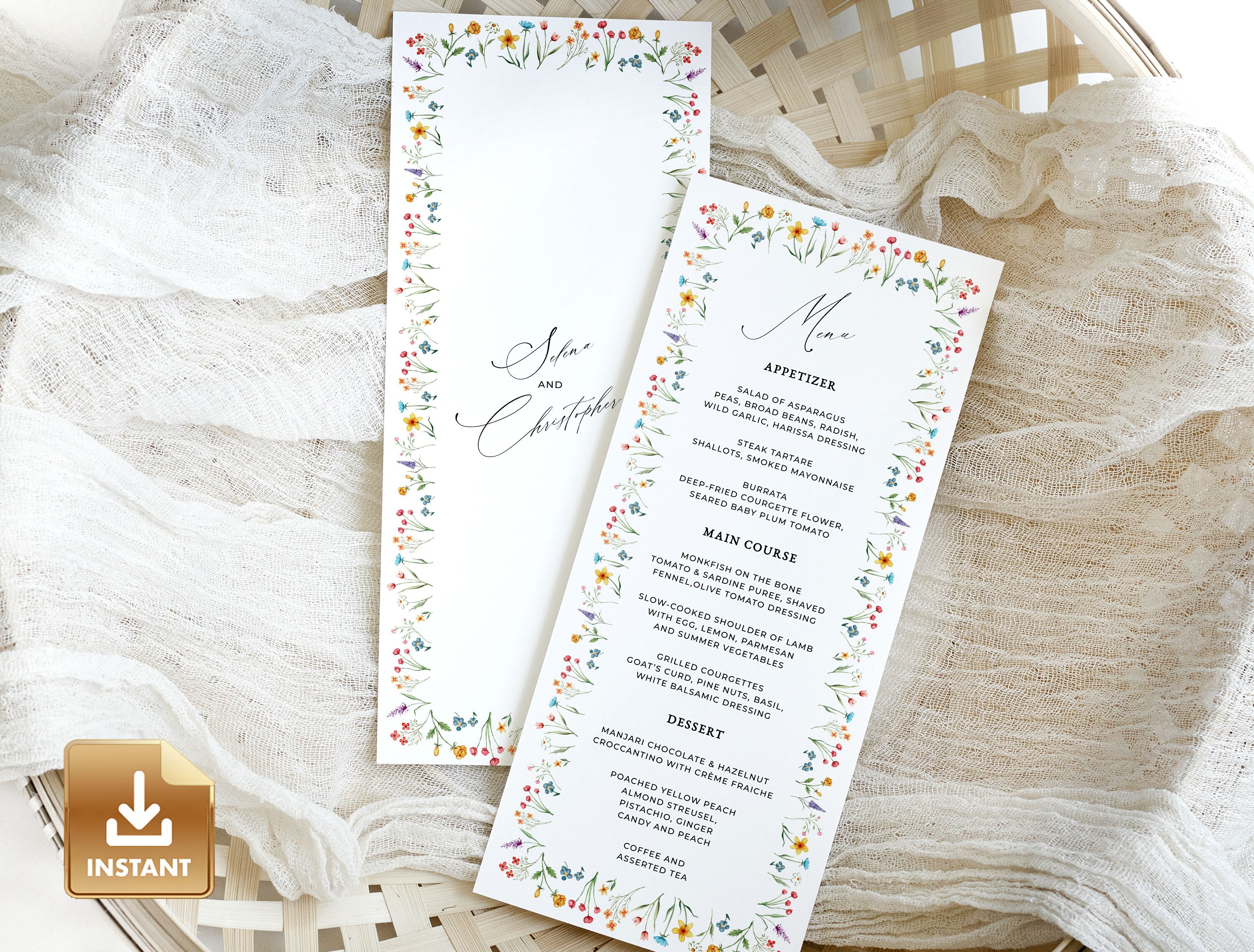 FLORA - Wildflower Menu Card Template, Summer Wedding Menu, Colorful ...