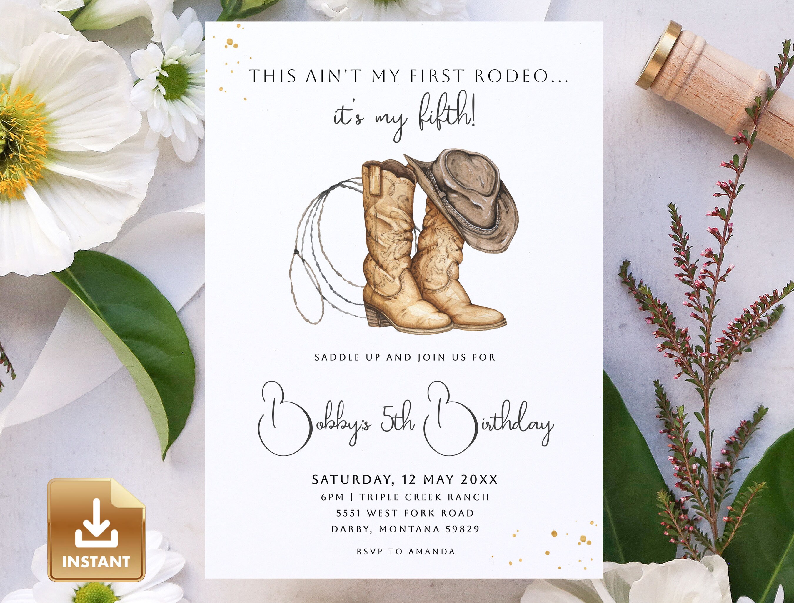 5th Rodeo Birthday Party Invitation, Not My First Rodeo, Cowboy Party ...