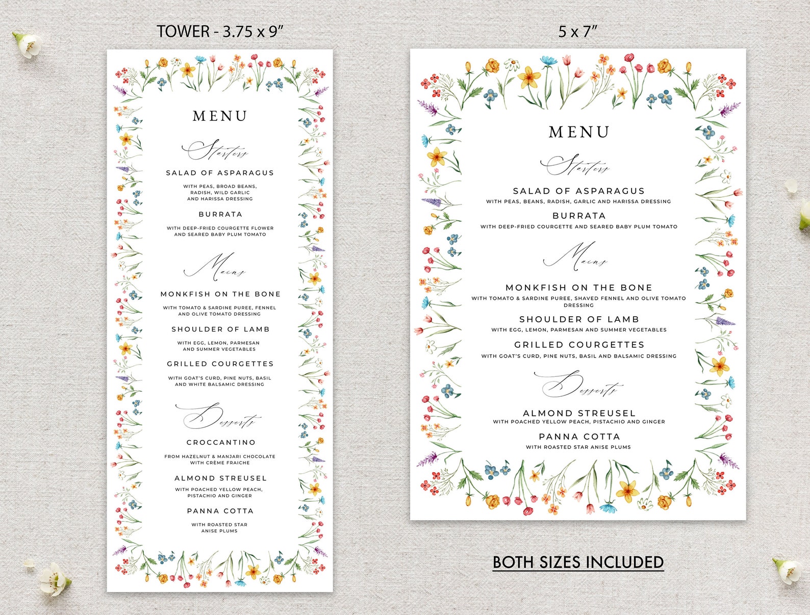 FLORA Wildflower Menu Card Template, Summer Wedding Menu, Colorful ...