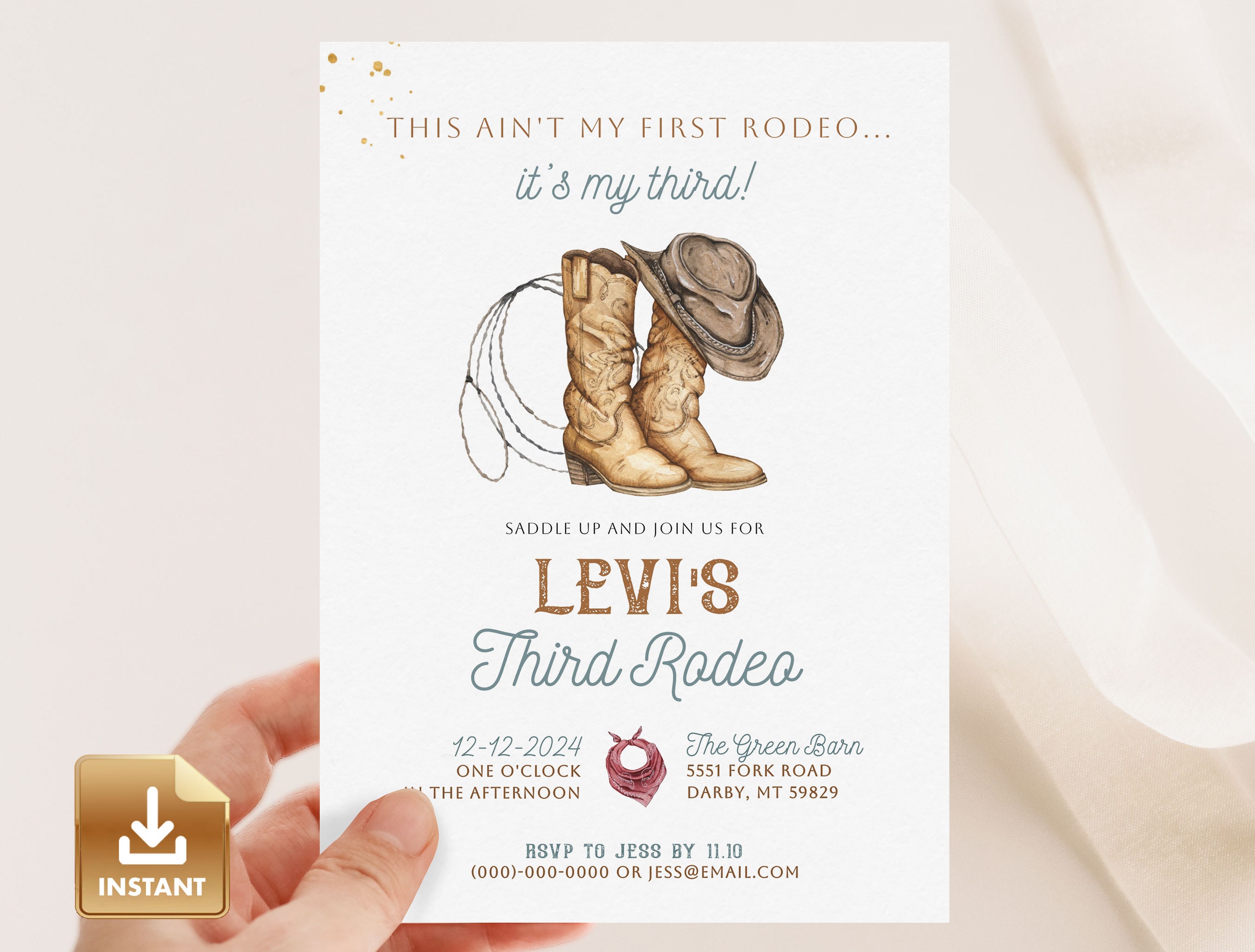 3rd Rodeo Birthday Party Invitation, Wild West Birthday Editable ...
