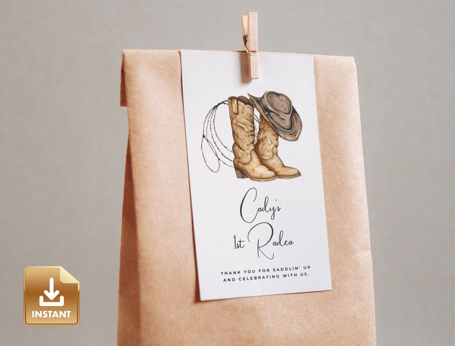 First Rodeo Thank You Favor Tag, Cowboy 1st Birthday Printable Gift Tag ...