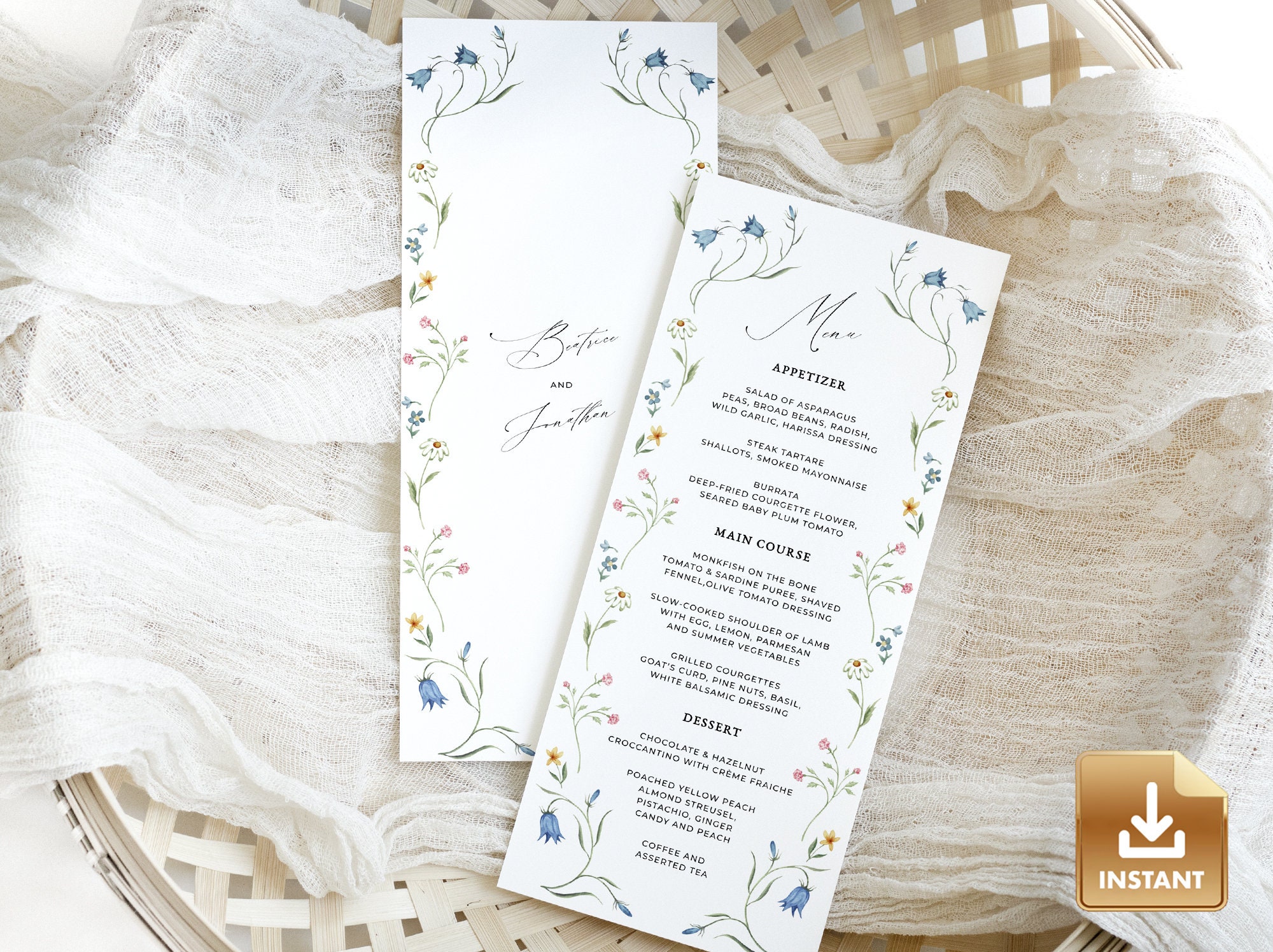 ISHA Spring Menu Card Template, Wildflower Wedding Menu, Colorful Menu ...