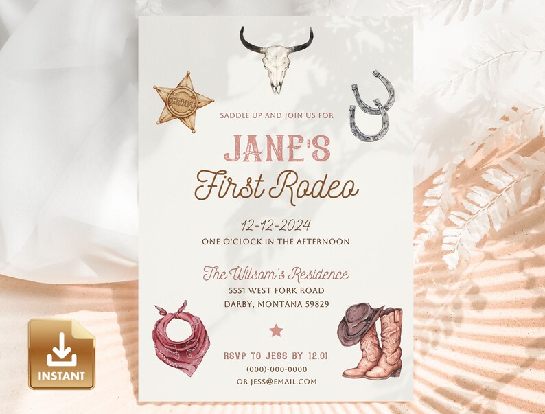 First Rodeo Birthday Invitation Template, Cowboy Birthday Invitation ...