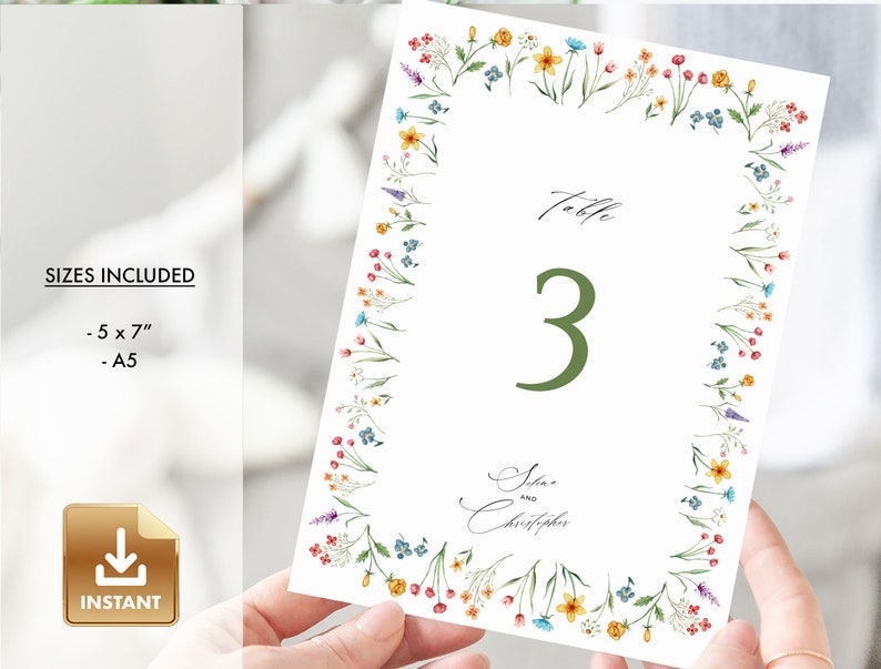 FLORA - Wildflower Table Number Template, Summer Table Number Sign, 5x7 ...