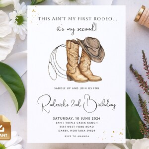 2nd Rodeo Birthday Party Invitation, Western Birthday Invite, Second ...