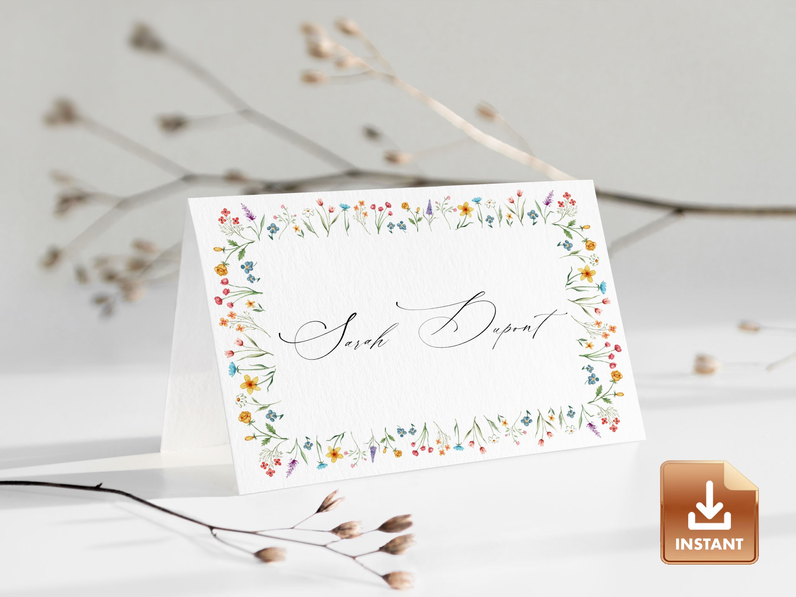 FLORA - Wildflower Place Card Template, Printable Table Name Card, Flat ...