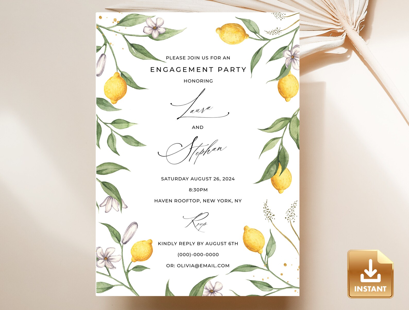 CAPRI Engagement Party Invitation Template, Lemon Engagement Invitation ...