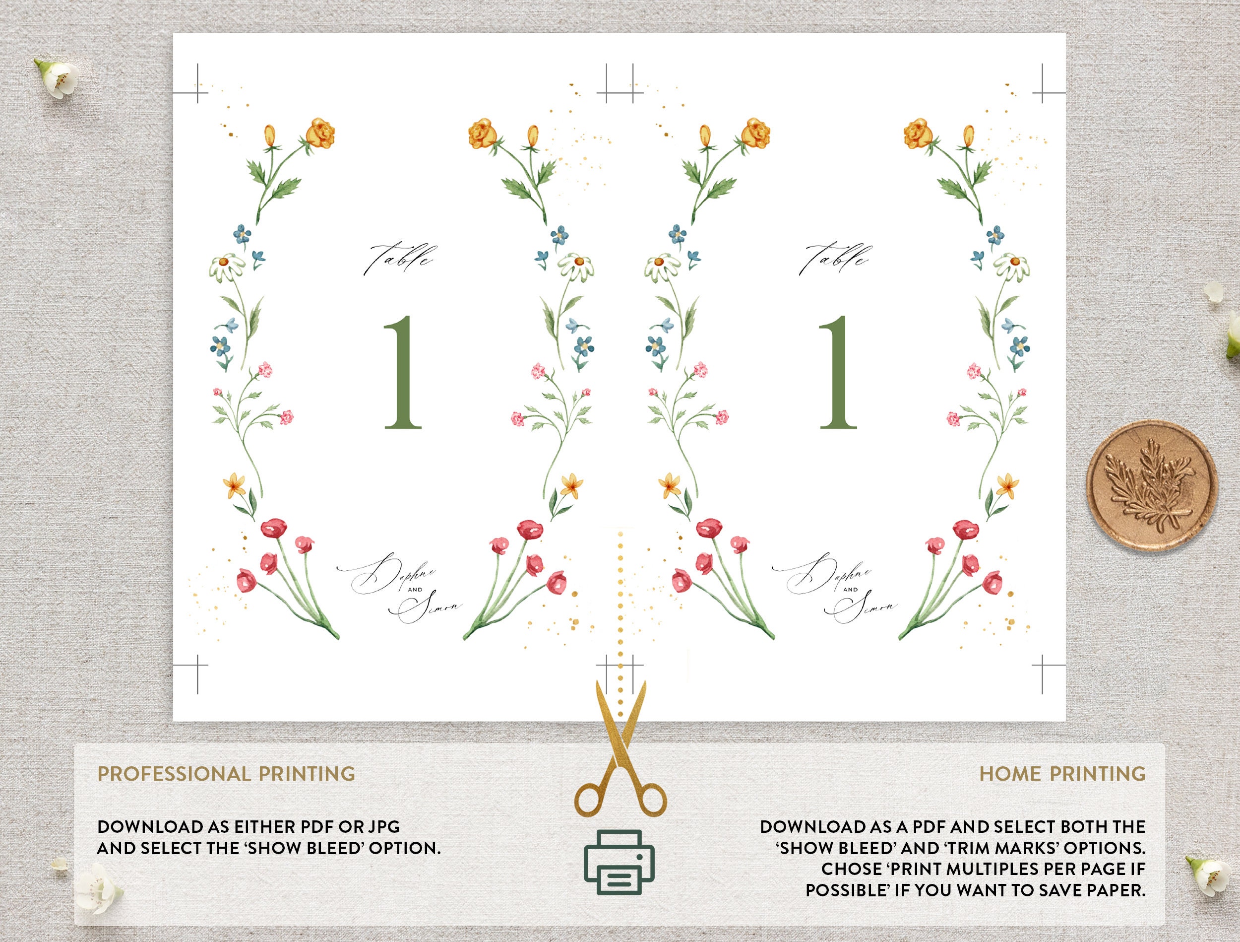 Wildflower Table Number Template Floral Table Number Sign - Etsy