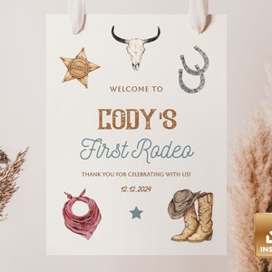 1st Rodeo Birthday Welcome Sign Template, Western Editable Sign, Cowboy ...