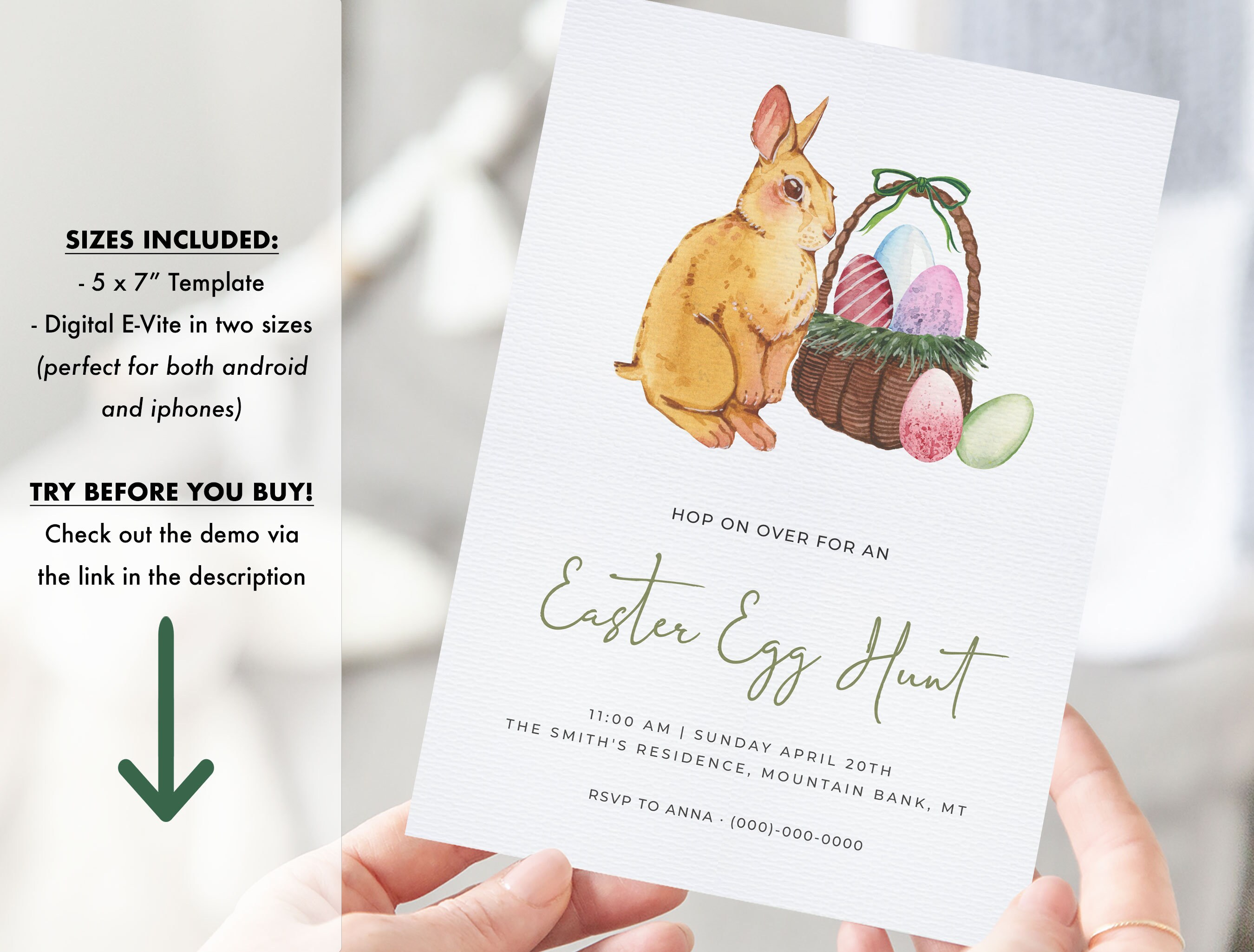 Printable Easter Egg Hunt Invitation, Digital Easter Invite, Editable ...