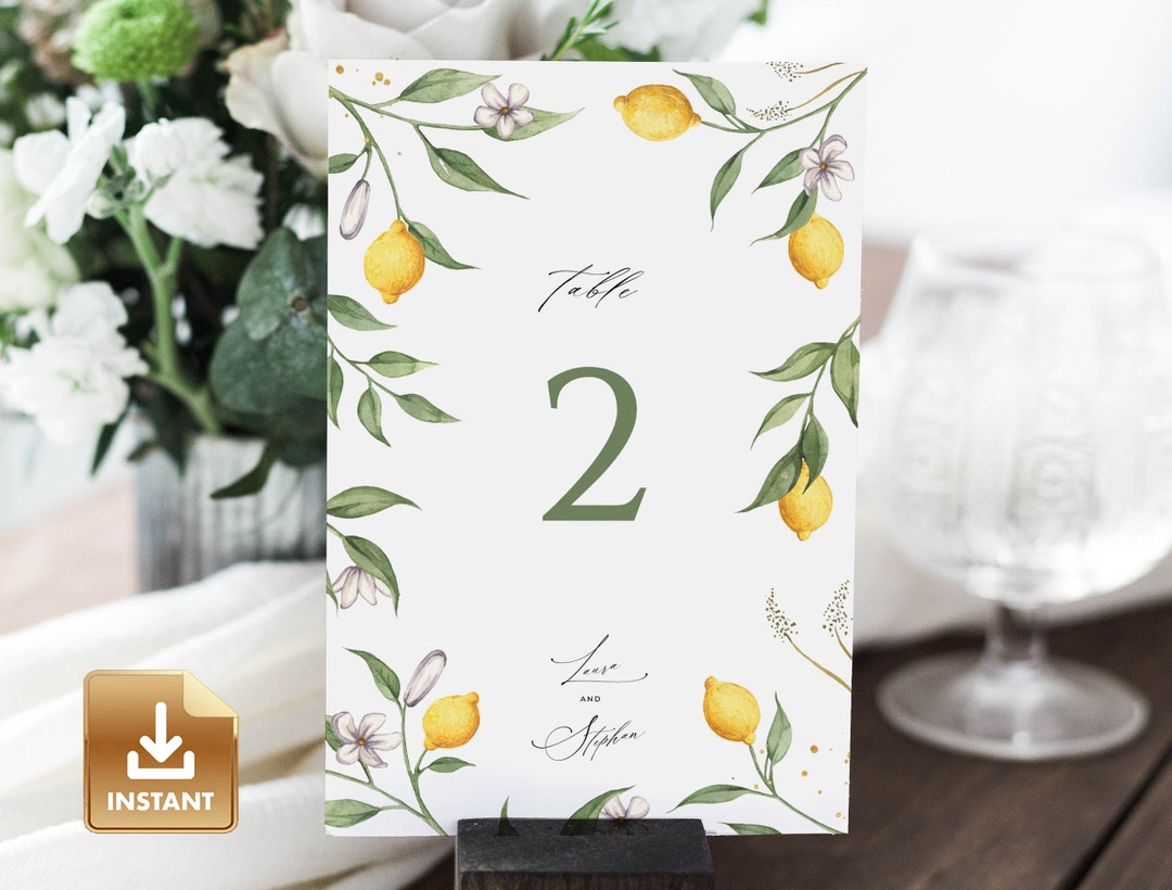 CAPRI - Lemon Table Number Template, Summer Table Number Sign, 5x7 ...