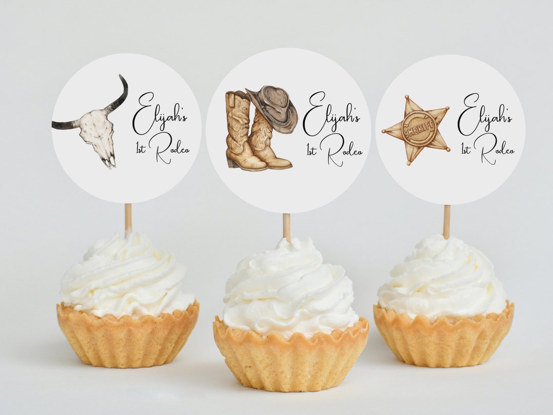 1st Rodeo Cupcake Topper Template, Cowboy Birthday Party, Printable ...