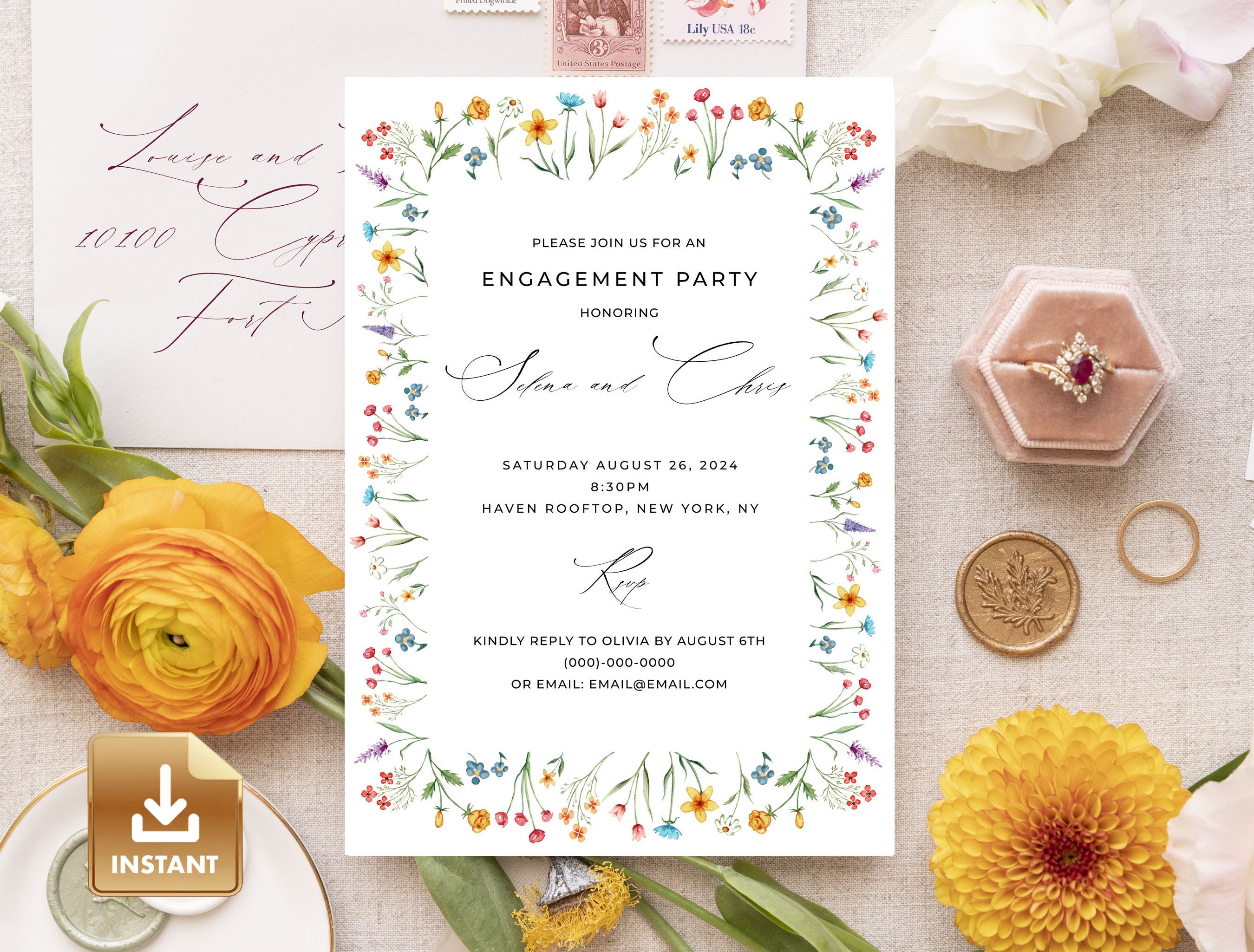 FLORA - Engagement Party Invitation Template, Colorful Engagement Party ...