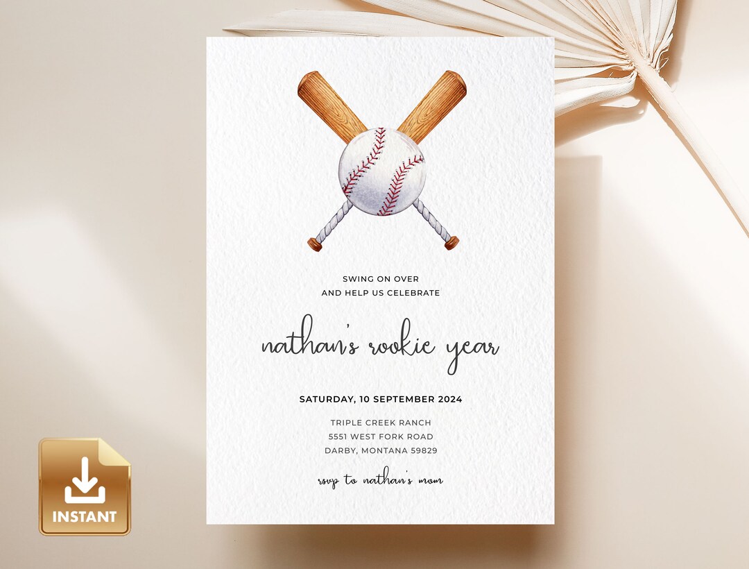 Baseball First Birthday Invitation, Rookie Year Invitation Template ...