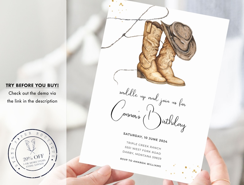 Western Birthday Party Invitation Editable Template, INSTANT Download ...
