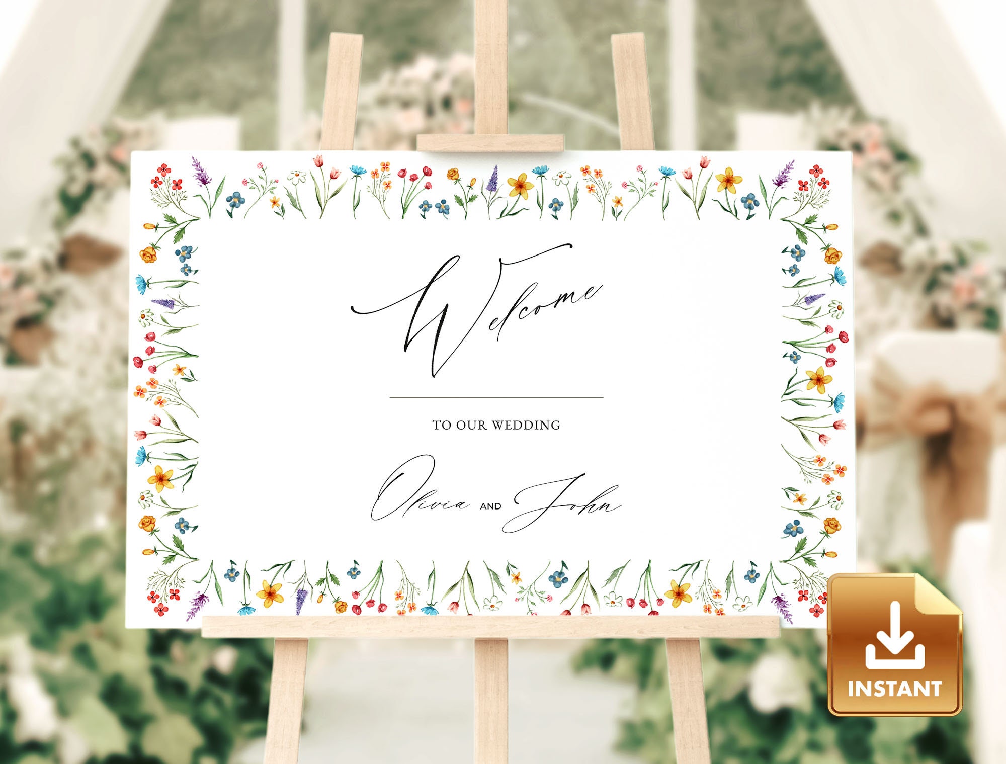 FLORA - Wildflower Wedding Welcome Sign Template, Editable Floral ...