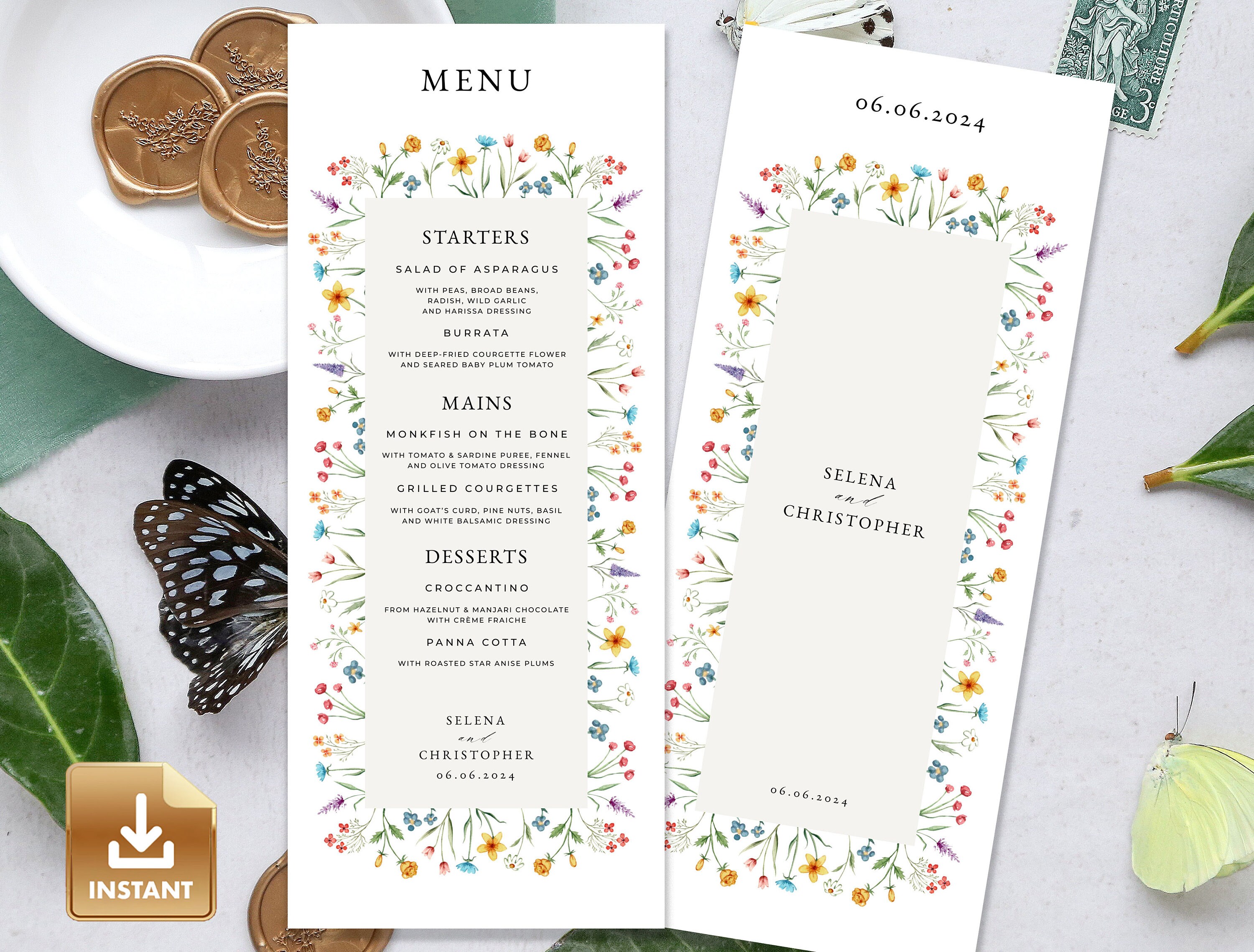 FLORA Floral Menu Template, Wildflower Wedding Menu, INSTANT Download ...