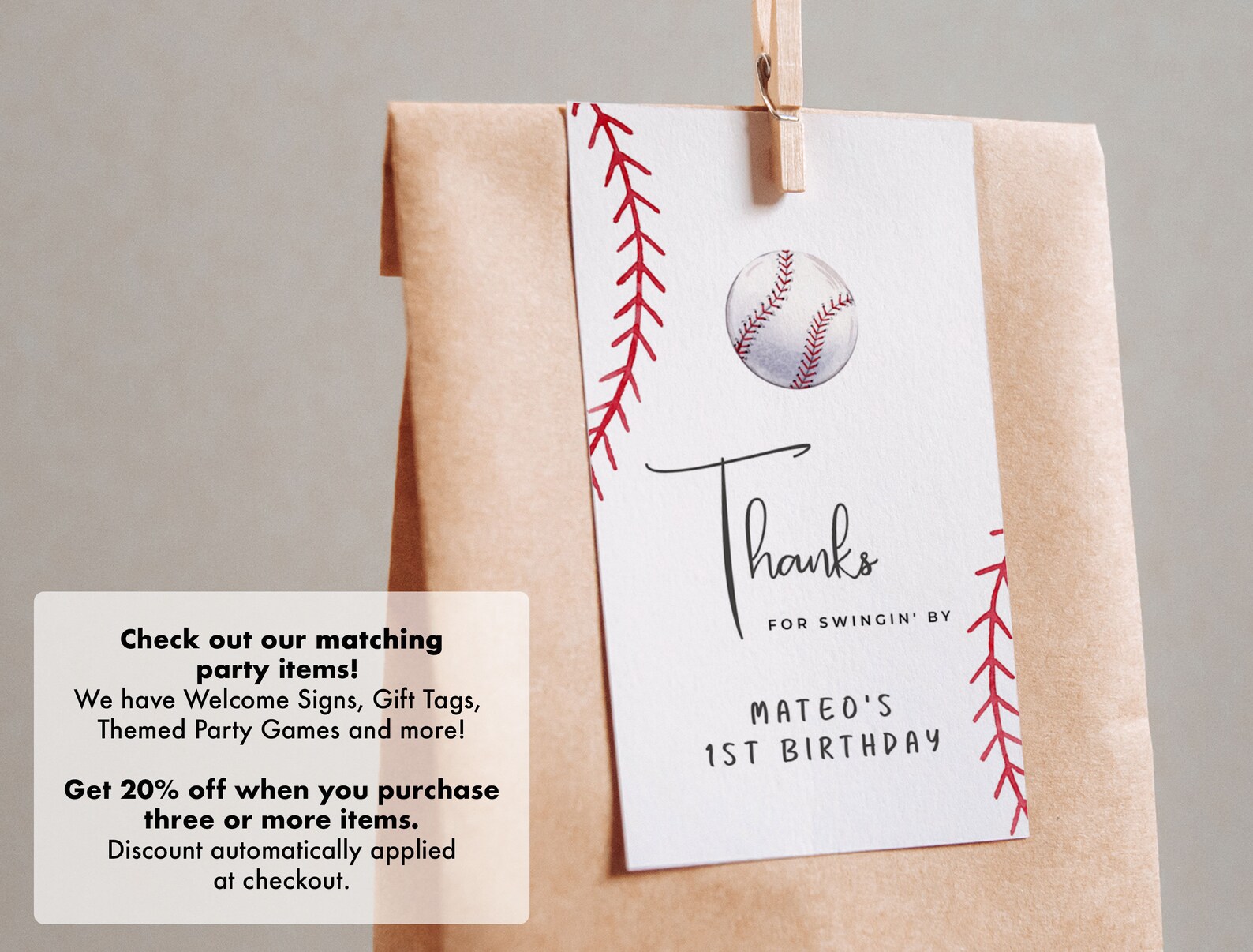 Baseball Gift Tag Template, Baseball Birthday Thank You Card, Printable ...