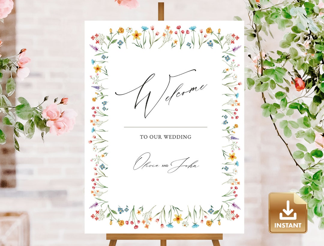 FLORA - Wildflower Wedding Welcome Sign Template, Editable Floral ...