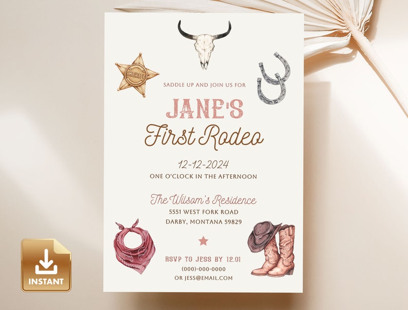 First Rodeo Birthday Invitation Template, Cowboy Birthday Invitation ...