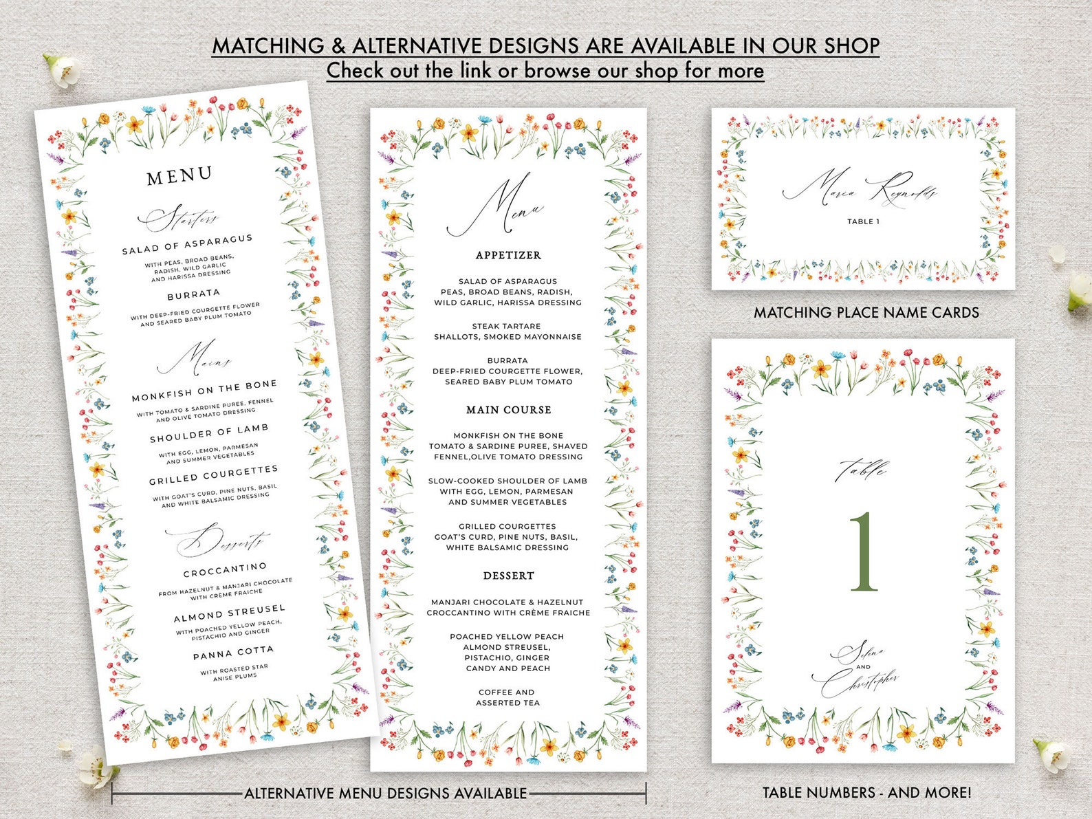 FLORA - Floral Menu Template, Wildflower Wedding Menu, INSTANT Download ...
