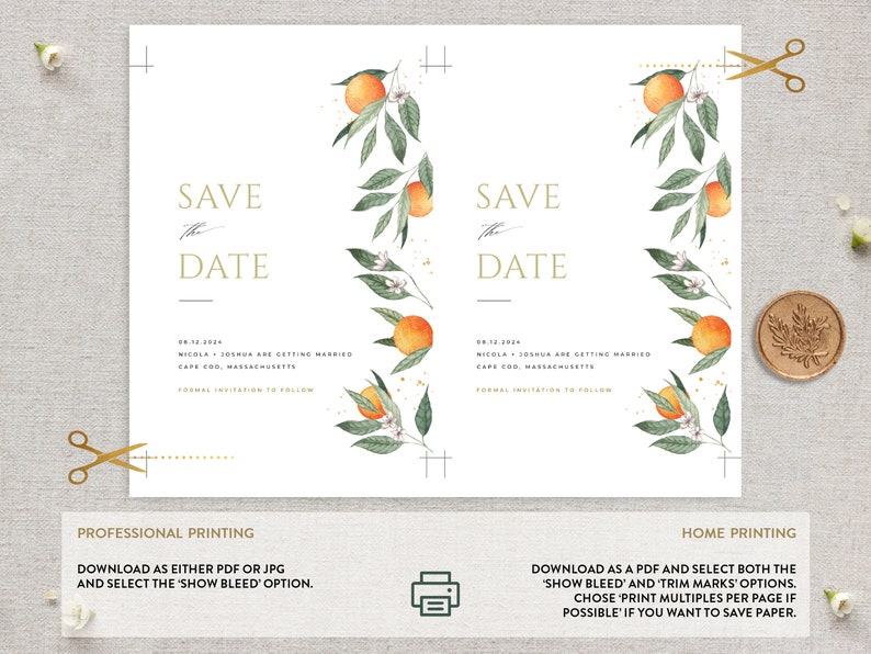 CLEMMIE - Citrus Save the Date Card Template, Summer Save-the-date ...